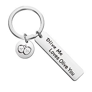 CENWA Funny Food Pun Gift Olive Me Love Olive You Keychain Valentines Day Gift Anniversary Day Jewelry (Olive Me K)