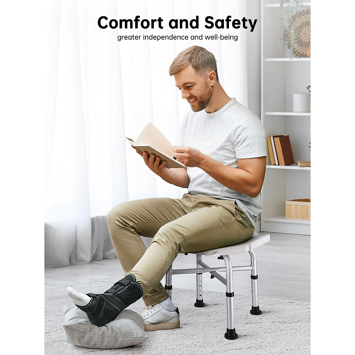 Hiqufet Shower Chair for Inside Shower(450lb), FSA/HSA Eligible 5 Height Adjustable Shower Stool, Shower Seats for Adults, 3-Minute Quick Assembly, Heavy Duty Shower Bench for Inside Shower to Sit on