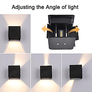 Mille Lucciole 4 Pack Outdoor Wall Lights Exterior/Interior LED Wall Sconces IP65 Waterproof Square Aluminum Wall Lamps Outdoor Lighting Fixture Up and Down Lights Modern Black 12W 6500K Cold Lights