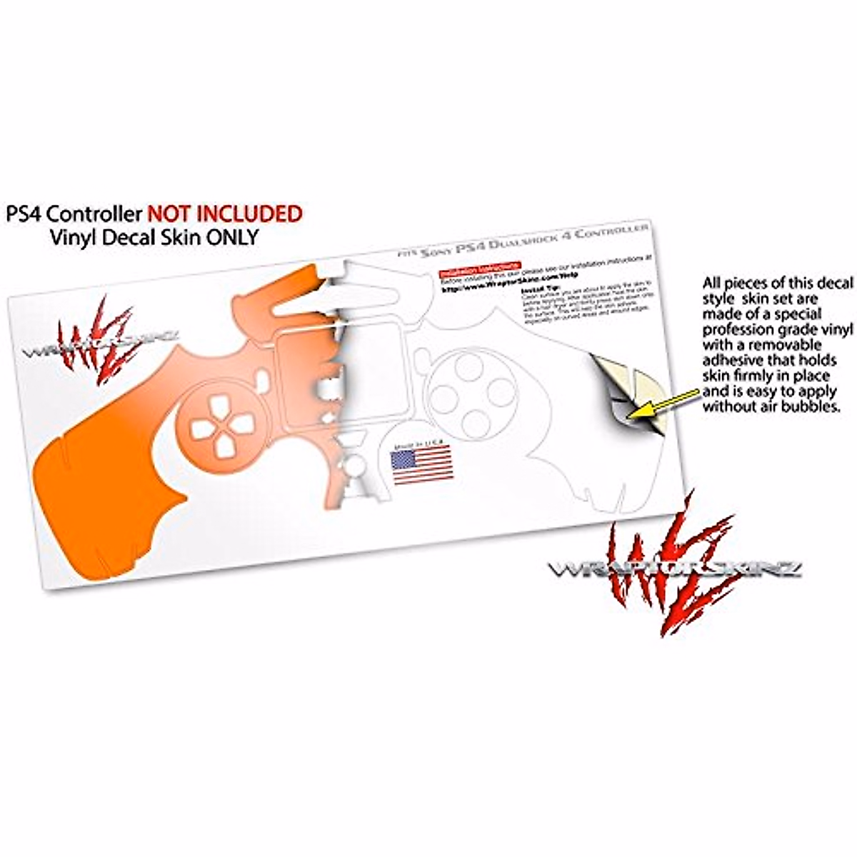 WraptorSkinz Skin Compatible with Sony PS4 Dualshock Controller PlayStation 4 Original Slim and Pro Ripped Colors Orange White (Controller NOT Included)