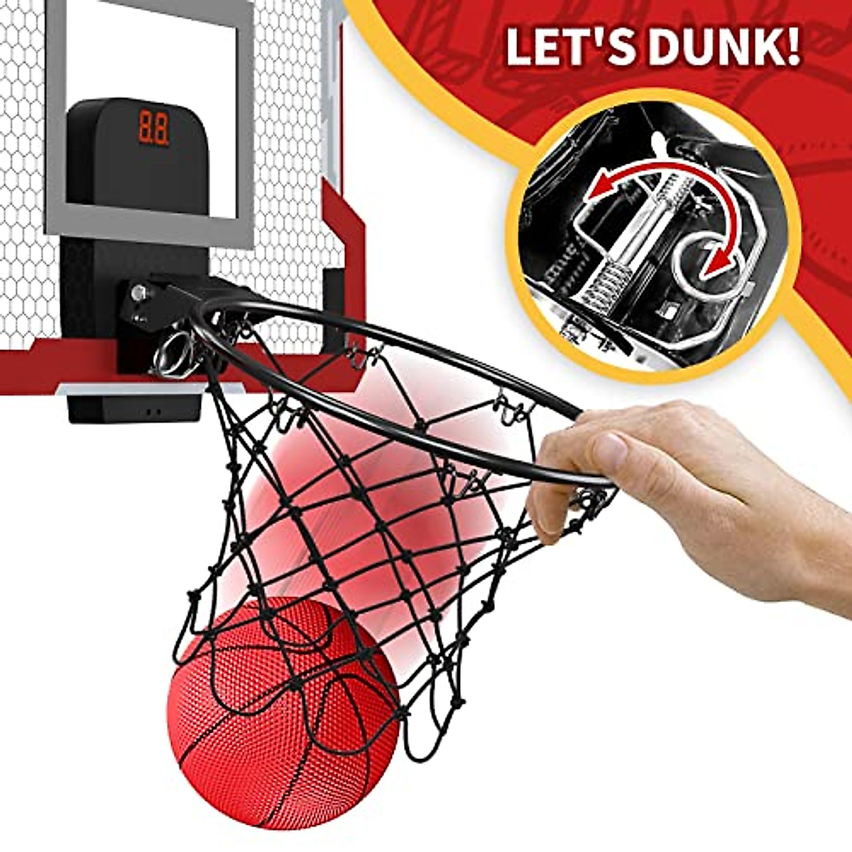 QDRAGON Mini Basketball Hoop with Scoreboard, Over The Door Basketball Hoop Indoor, with 3 Balls/Inflator/Breakaway Rim, Basketball Toy Gifts for Kids/Adults/Boys/Girls, Red