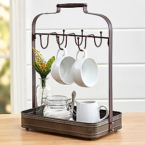 The Lakeside Collection Galvanized Metal Coffee Mug and Cup Holder with Storage Tray - Bronze