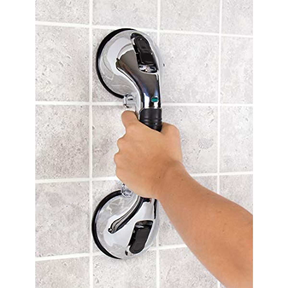 Carex Ultra Grip Shower Grab Bar - Shower Handle and Bathroom Bar - 12 Inch Safety Bar With Dual Locking Suction Cups For Bathtubs and Showers, Chrome