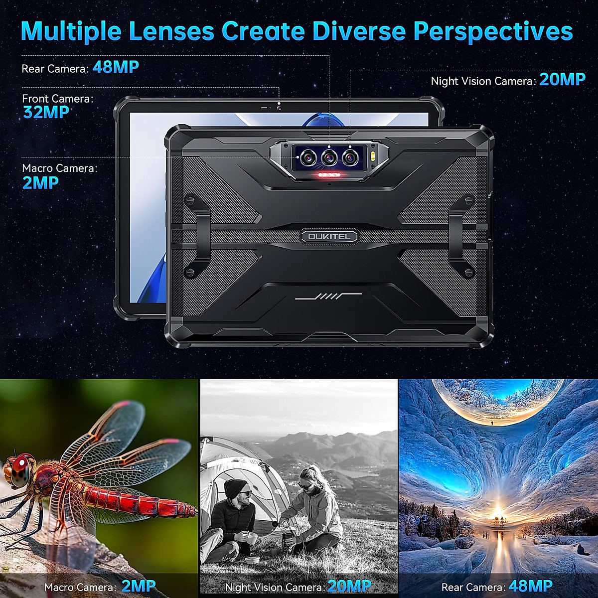 OUKITEL RT7 Rugged Tablet Android 13, 5G - 32000mAh Battery Waterproof Tablet, 33W Fast Charging, 24GB+256GB Tablet PC, 10.1" FHD+Tablets, 48MP+20MP Night Vision Camera, Dual SIM/5G WiFi/GPS/T-Mobile