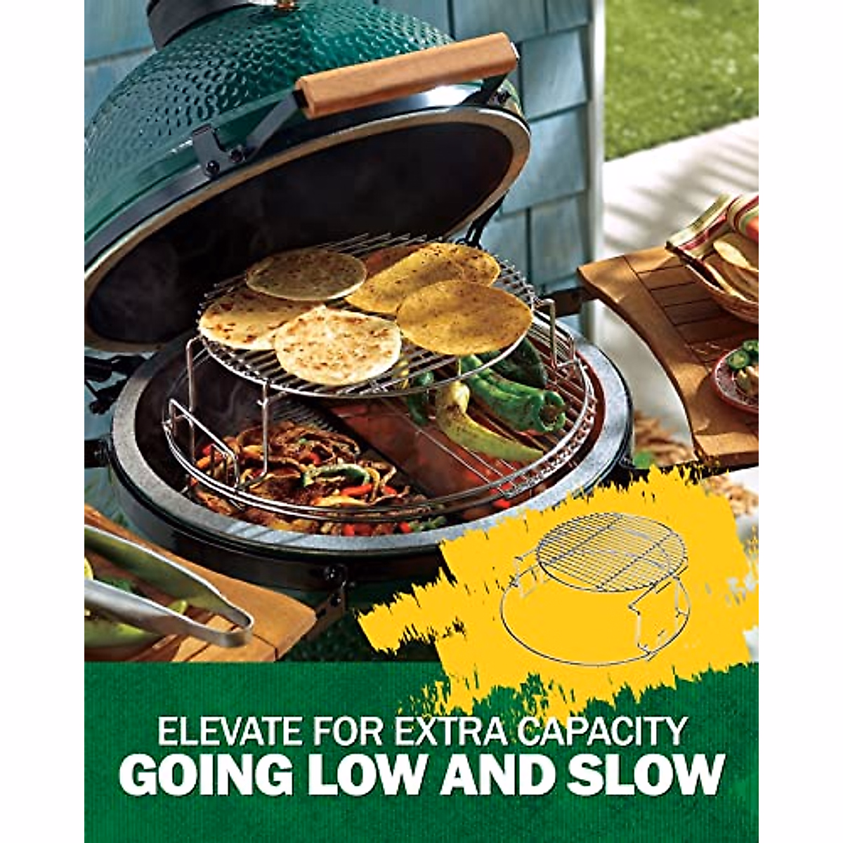 BBQ Expander Rack Kit, Big Green Egg Grill Accessories Large - Includes 2-Piece Multi-Function Rack, 1-Piece Conveggtor Basket, 2 Half-Moon Grids, Heavy-Duty Stainless