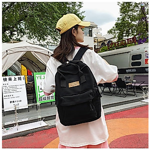 MININAI Aesthetic Canvas Backpack for Women Men Preppy Backpack Grunge Hippie Boho Japanese College Laptop Book Bag (Black,One Size)