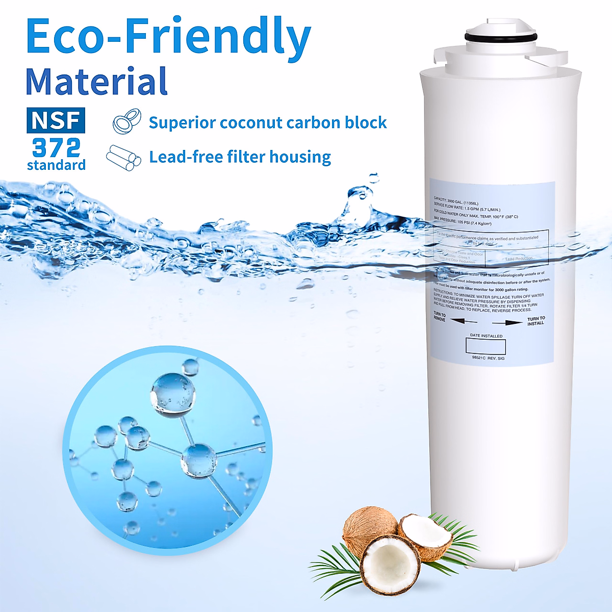 KrohneTec Filter Replacement for Elkay 51300C EWF3000 (No Chip - 1 Pack)