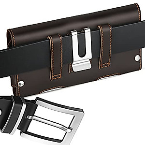 Gcepls Leather Phone Holster for iPhone 15 Pro Max,14 Pro Max,Galaxy S23 Ultra,S22 Ultra,Premium Genuine Leather Cell Phone Holster with Belt Clip,Phone Belt Holder Pouch Cover Case(Fits Thin Case on)