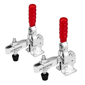 POWERTEC 20335 Quick Release Vertical Toggle Clamp 12130-500 lb Holding Capacity w Rubber Pressure Tip, 2PK