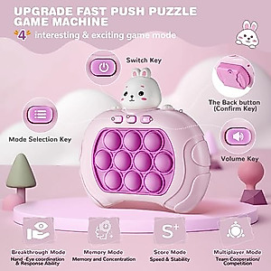 Ideashop Pop Fidget Game for Kids Adult, Handheld Quick Push Bubble Toy Light Up Game, 4 Modes, More Challenging Travel Portable Puzzle Game Machine, for Kids Birthday Gift (Rabbit)