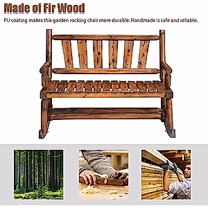 KINTNESS Outdoor Wood Double Rocking Chair - 2-Person Patio Rocker Bench for Balcony Yard Poolside