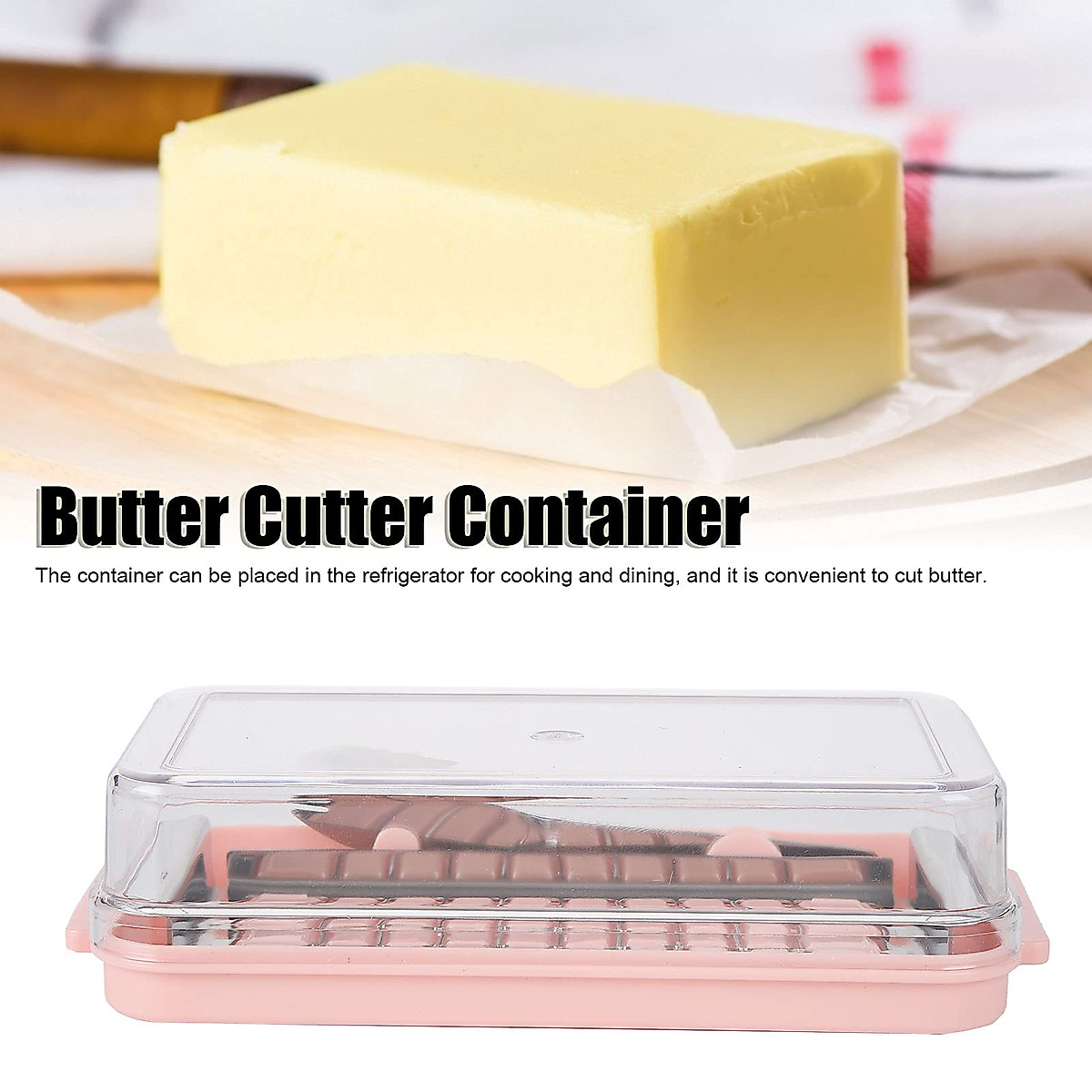 Butter Cutter Container,Cutter Style Butter Case,Stainless Steel Butter Storage Box,Cheese Storage Box with Transparent Cover, Butter Cutter Container, Kitchen Supplies for Home Kitchen(Pink)