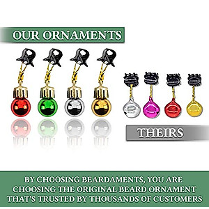 BEARDAMENTS Beard Ornaments - The Original 12pc Colorful Christmas Facial Hair Baubles for Men in the Holiday Spirit, Easy Attach Mini Mustache, Sideburns, Festive Red, Green, Gold, Silver Mix