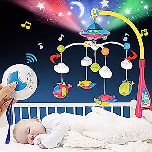 BOBXIN Baby Mobile for Crib, Crib Mobile with Projector and 108 Melodies Music, Crib Toys with Remote Control and Hanging Rattles Rotating,Gift for Newborn and Baby Boy Girl Sleep
