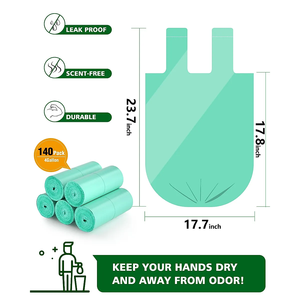 AYOTEE Biodegradable 4 Gallon Compostable Trash Bags, 140 Count, Unscented, 15-23 Liter Capacity, 4-6 Gallon Trash Bags, Suitable For Small Trash Cans, Liners