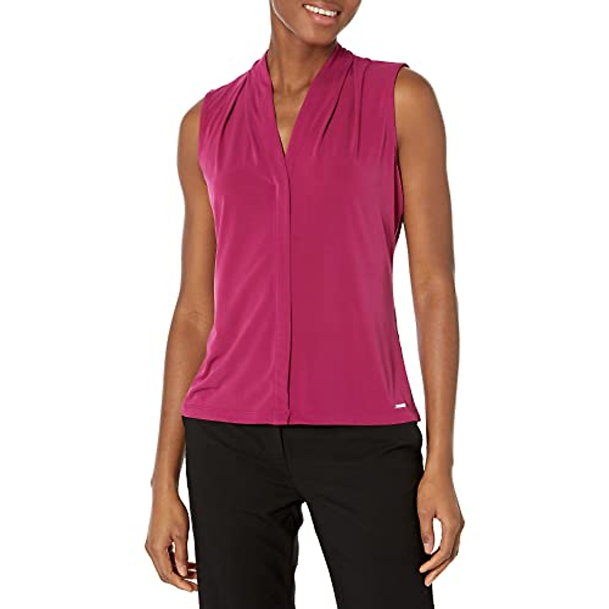 Calvin Klein Women's Solid V-Neck Cami, Mulberry, Large