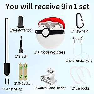 WQNIDE 9In1 Set for AirPods Pro 2nd Generation Case New 2022, Cute Kawaii Cartoon Funny Apple Airpods Pro 2 Case with Keychain Lanyard for Women Boys, Marvel Anime Soft Silicone Protective Skin Cover