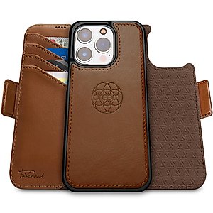 Dreem Fibonacci Wallet Case for iPhone 15 Pro Max | 2-in-1 Detachable Vegan Leather Cover with Built-in Kick-Stand, RFID Blocking Card Holder, MagSafe Compatible [Chocolate]