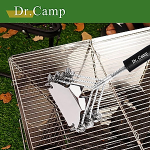 Dr.Camp 2 PCS Stainless Steel BBQ Grill Brush,BBQ Brush,Grill Scraper, Grill Brush for Outdoot,Grill Cleaning Brush, Barbecue Tool Set with Big Handle for Outdoor Grill