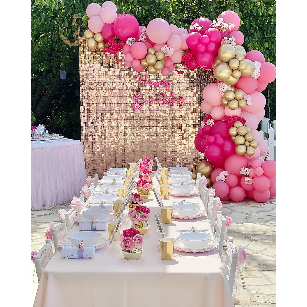 Bonropin Hot Pink Balloons 130pcs Hot Pink Balloons Garland Arch Kit 5/10/12/18 Inch Different Sizes Hot Magenta Latex Balloons for Baby Shower Birthday Wedding Bridal Princess Theme Party Decorations