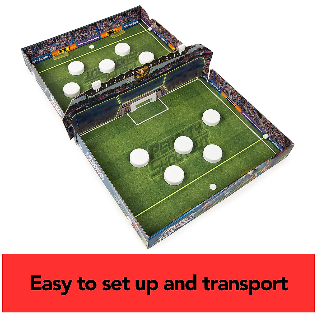 Spin Master Games Penalty Shootout, Mini Soccer Finger Board Game Tabletop Foosball Football Goal Family Sports Cool Fun Toy Gift, for Adults and Kids Ages 8 and up