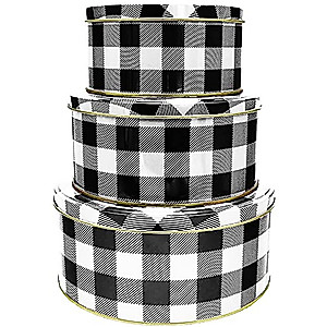 Black Duck Brand Set of 3 Round Holiday Decorative Nesting Tins - Largest Measures 8 in Diameter - Great For Storing Cookies, Brownies, and More! (White/Black)