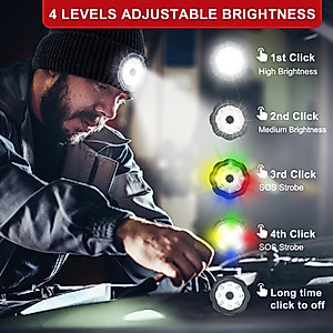 Riuog LED Beanie Hat with Light,USB Rechargeable Headlight Cap,Unisex Knit Lighted hat, for Outdoor Activities (Black 2 Pack)