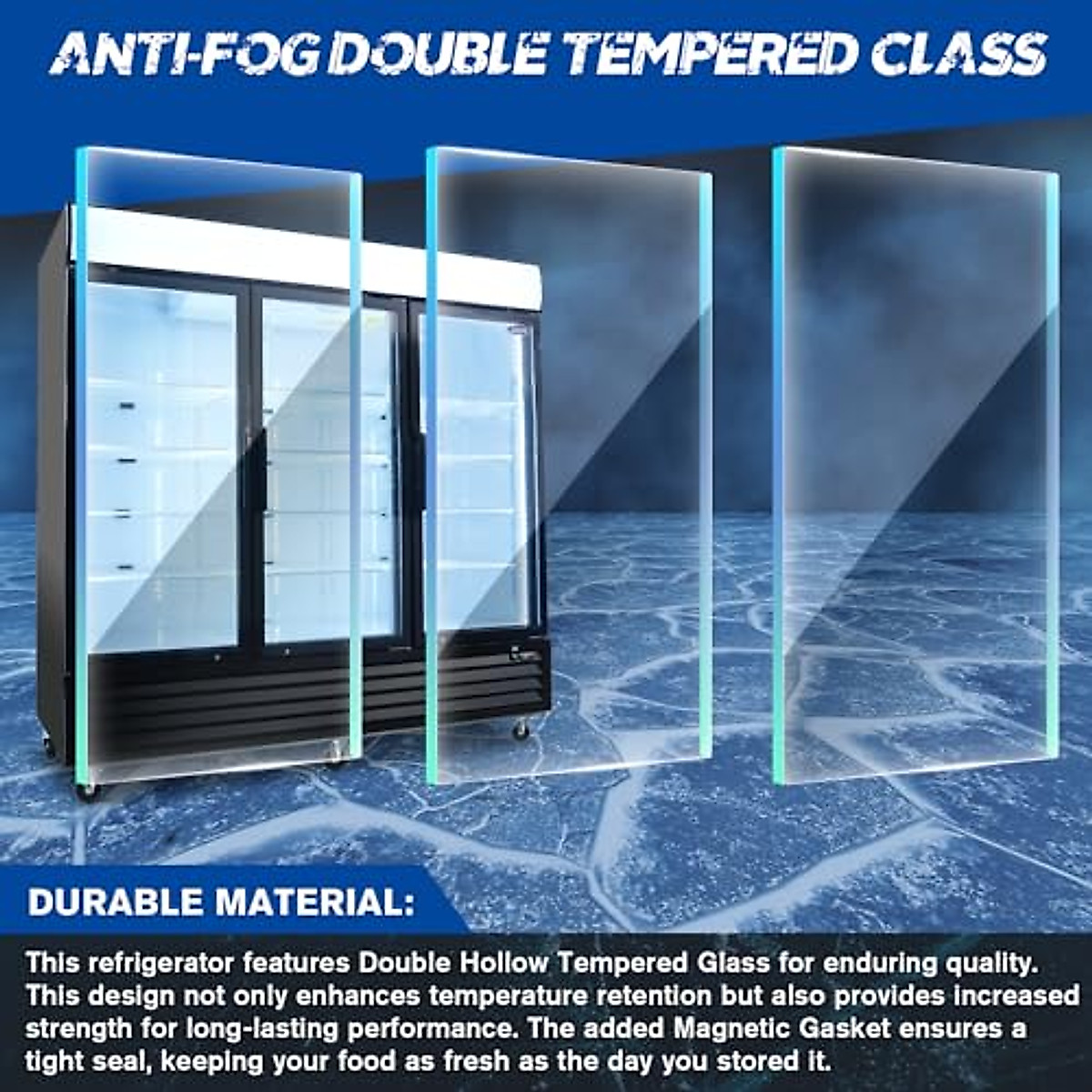 Durable Commercial Freezer with Triple Glass Door, 70 cu. ft. Large Capacity Freezer for Restaurant, Minimart, Bakery, Coffee Shop, 81" W x 34" L x 83" H