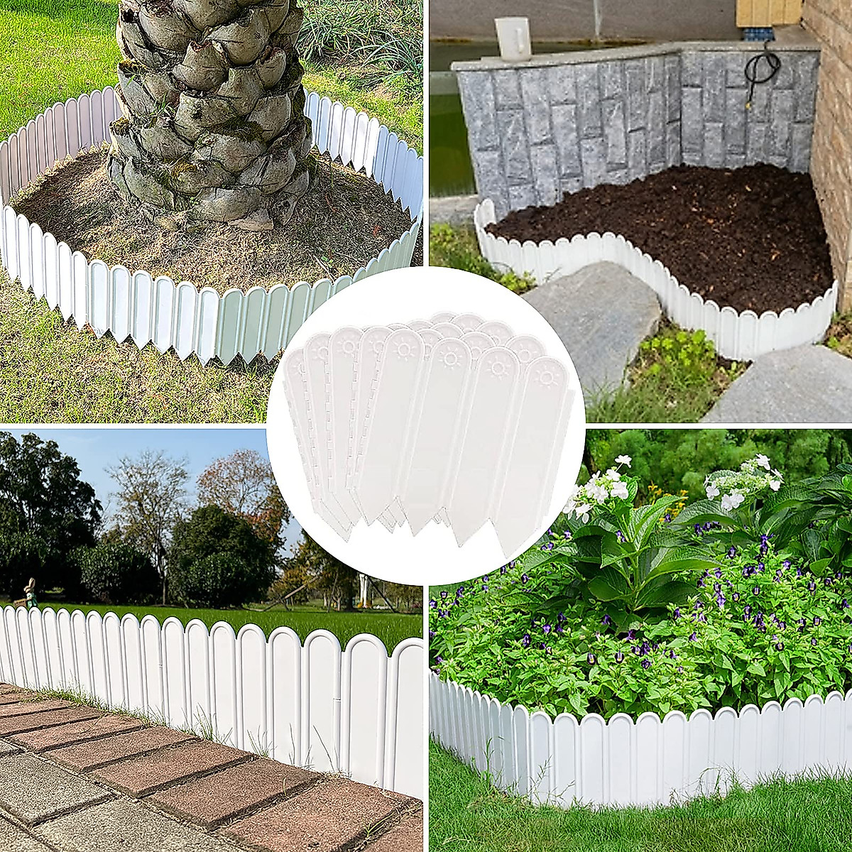 TUEHUTDE Garden Edging Border, 10PCS Landscape Edging, Plastic Lawn Garden Fence Edging, Decorative Garden Border Edging for DIY Outdoor Patio Yard(White)