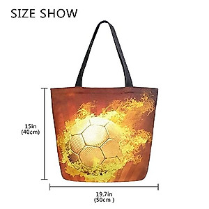 Naanle Canvas Tote Bag Large Womens Casual Shoulder Bag Handbag Fire Basketball Canvas Tote Bag Reusable Grocery Shopping Cloth Bags Beach Bag for Women