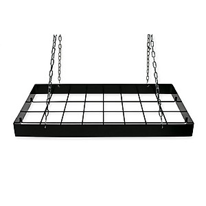 Fox Run Rectangular Hanging Pot Rack with Chains and 6 Hooks, 2 Inch, Black Iron
