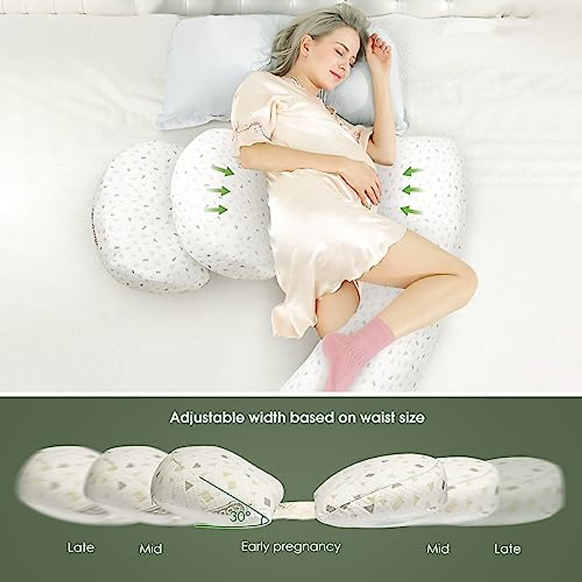 Pregnancy Pillows - Maternity Pillow with Adjustable and Removable Cooling Cover, Pregnancy Pillows for Sleeping - Support for Back, Legs, and Belly of Pregnant Women (Grey)