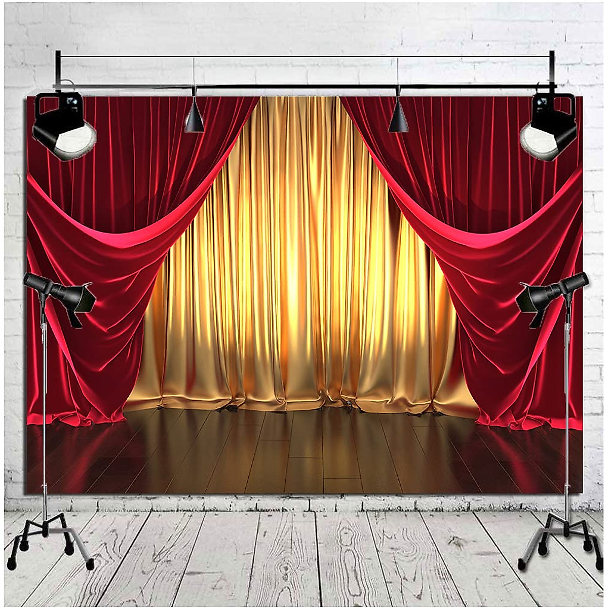 GYA 7x5ft Golden Red Curtain Party Backdrop Theater Masquerade Prom Background Kids Family Business Magic Show Circus Carnival Graduation Party Birthday Cake Table Banner