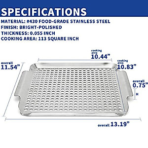 Grill Pan, Stainless Steel Grill Topper Heavy Duty BBQ Grill Wok with Handles Vegetables Grill Basket Outdoor Grill Accessories Cookware Grill Utensils for Barbecue Cooking
