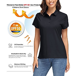 MAGCOMSEN Polo Shirts for Women Quick Dry T Shirts Golf Shirts Pique Short Sleeve Tennis Shirts Athletic Shirt Hiking Shirts Black S