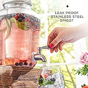 JoyJolt 1-Gallon Drink Dispenser. Glass Beverage Dispenser with Spigot plus Ice Cylinder and Fruit Infuser! Water Dispenser, Lemonade Stand, Punch Bowl, Juice Container - Drink Dispensers for Parties