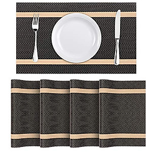 WWW Heat-Resistant Placemats, Set of 4,Stain Resistant Washable PVC Table Mats,Kitchen Table mats for Dining Kitchen Table Black