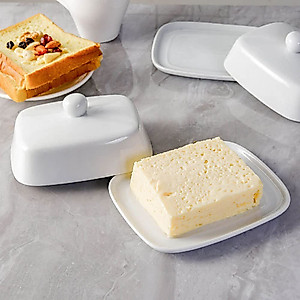 Butter Dishwith Lid for Countertop, Ceramics Butter Keeper Holder With Airtight Cover,Butter Container for Counter or Fridge, White Butter Holder