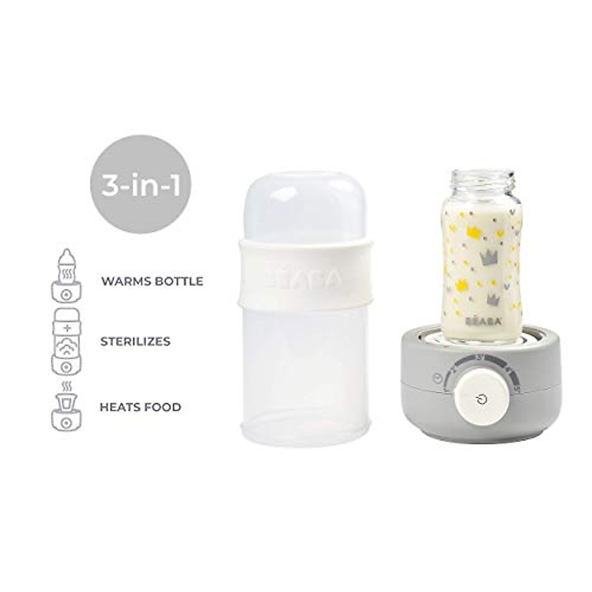 BEABA Fast Baby Bottle Warmer, Baby Food Warmer, (3-in-1) Warm Milk in Just Two Minutes + 2-in-1 Bottle to Sippy Learning Cup