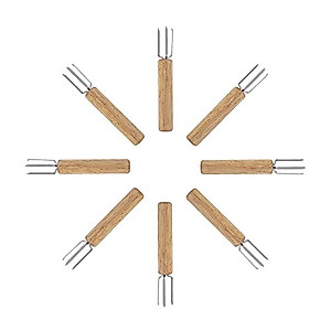 Corn Holders, Corn on the Cobb Holders Stainless Steel with Wooden Oak Handle, Corn on the Cob Holders for Kids and Adults Home Cooking and BBQ, Set of 8 (4 Inch Long Corn Holder)