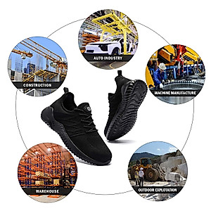 Tinefiy Steel Toe Shoes for Women Lightweight Comfortable Slip Resistant Safety Work Sneakers Cushion Puncture Proof Shoes Indestructible Shoe Size 5