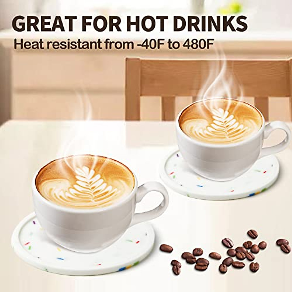 YOFRI Drink Coasters with Holder, Cute Non-Slip Silicone Coasters, Tabletop Protection Cup Coasters for Desktop, Office, Bar, Patio, Heat Insulated, Fits All Types of Drinking Glasses, Set of 6, White