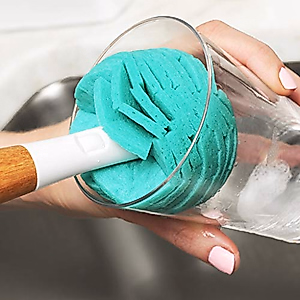 Full Circle Crystal Clear 2.0 Replaceable Glass Cleaner - Gentle Sponge Cleaning Brush for Washing Glasses – Bamboo Handle and Layered Cellulose Sponge Kitchen Dish Brush, One Size, White