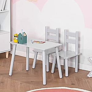Qaba Kids Wooden Table and Chair Set, Play Activity Table for Arts, Crafts, Dinning, and Reading for Toddlers Age 2 to 5, Grey