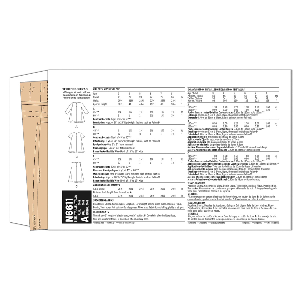 New Look Children's Novelty Dress Sewing Pattern Packet, Design Code S9365, Sizes 3-4-5-6-7-8, Multicolor