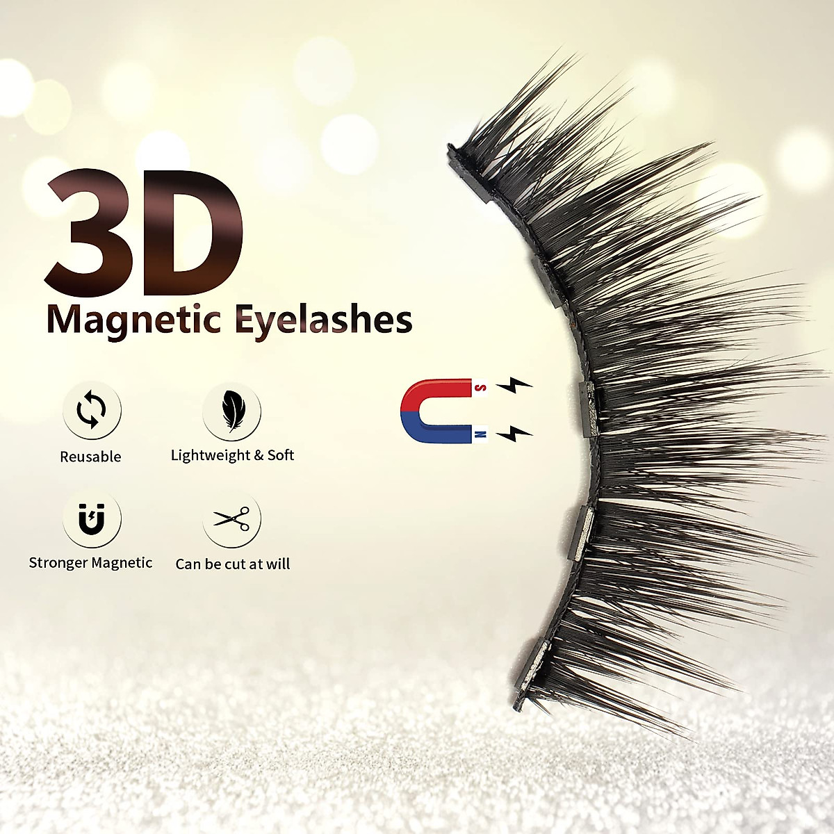 Magnetic Eyelashes Kit, Magnetic Lashes Natural Look, 3D Reusable Magnetic Eyelashes with Eyeliner, False Eyelashes with 2 Tubes of Eyeliner & Tweezers - Easy to Use