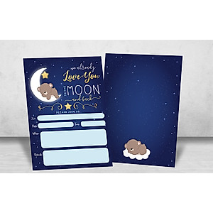 Your Main Event Prints Moon Bear Baby Shower Invites, 20 Count, 5x7, Blue, Premium Heavy-weight Card Stock
