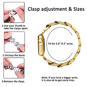 Dilando Cool Chain Metal Link Bands Compatible with Apple Watch 40mm 38mm 41mm 42mm 44mm 45mm Women Men, Gold Stainless Steel Bracelet with Bling Case for Iwatch SE Series 8 7 6 5 4 3 2 1 (Gold, 40mm)