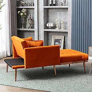 HomSof Adjustable Backrest Chaise Lounge Velvet Sofa Bed with Thick Padded, Convertible Reclining Chair with Rose Golden Metal Legs
