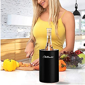 Premium Iceless Wine Chiller Bucket – Champagne Bucket - Insulated Double Walled to Keep 750ml White Wine Bottles Colder for Longer Wine Bottle Cooler bucket or Champagne Chiller (Black)